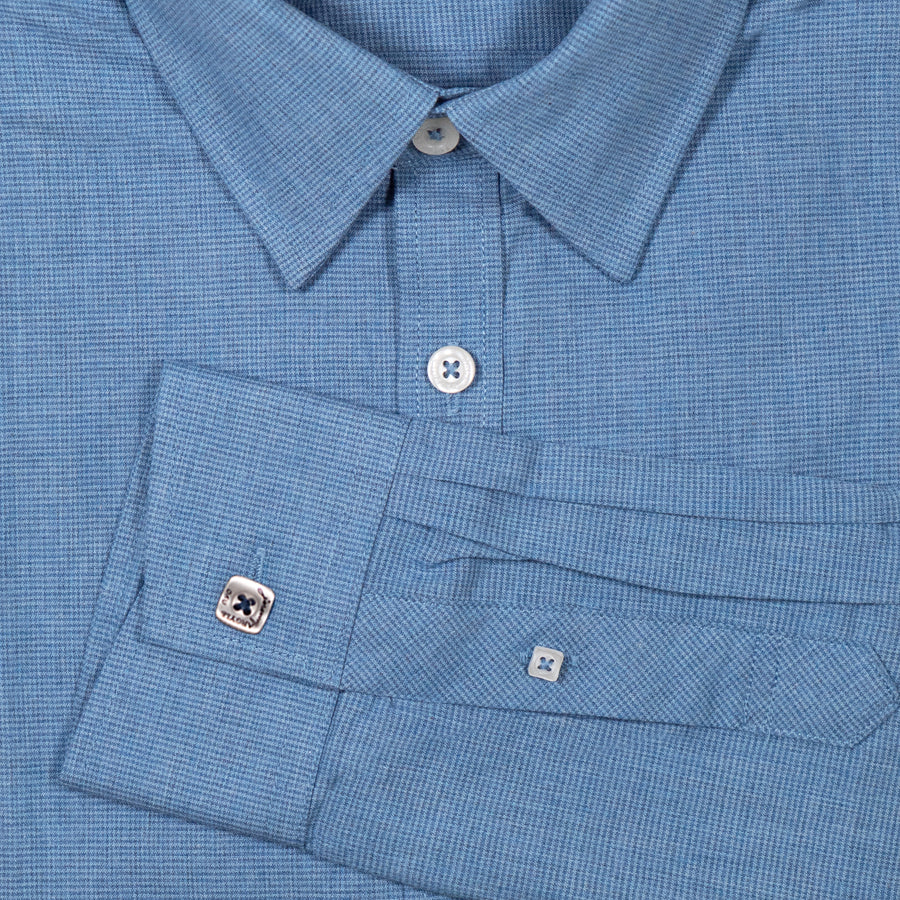 Men’s Blue Micro Check Shirt – Comfort Cut, 100% Cotton | Jeremy Argyle